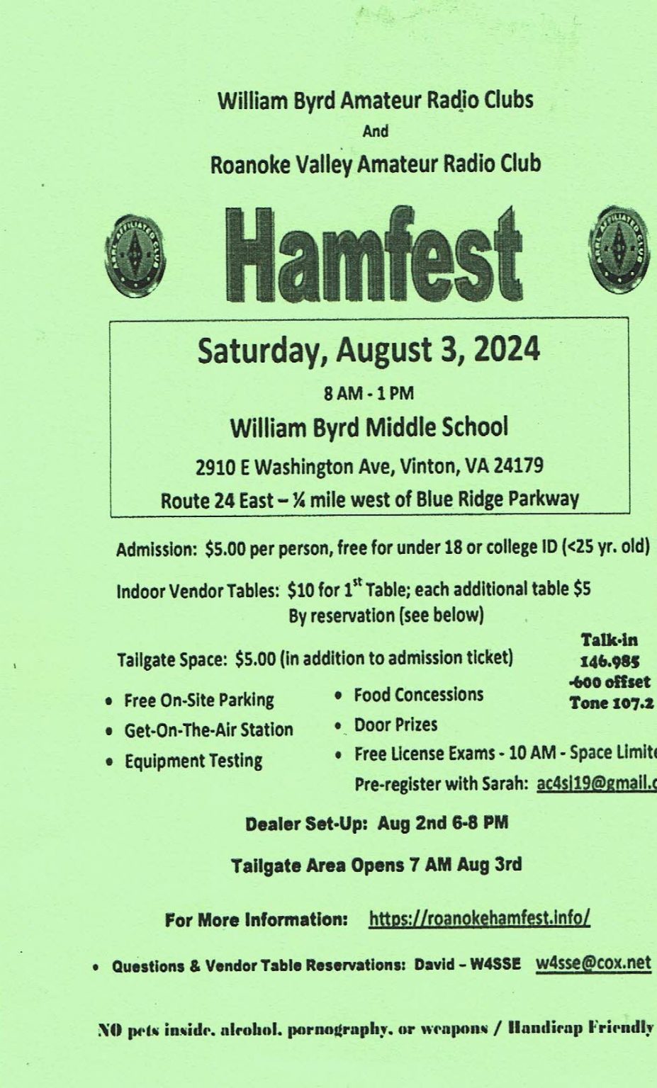 Hamfest in Vinton, Va – W4OVH